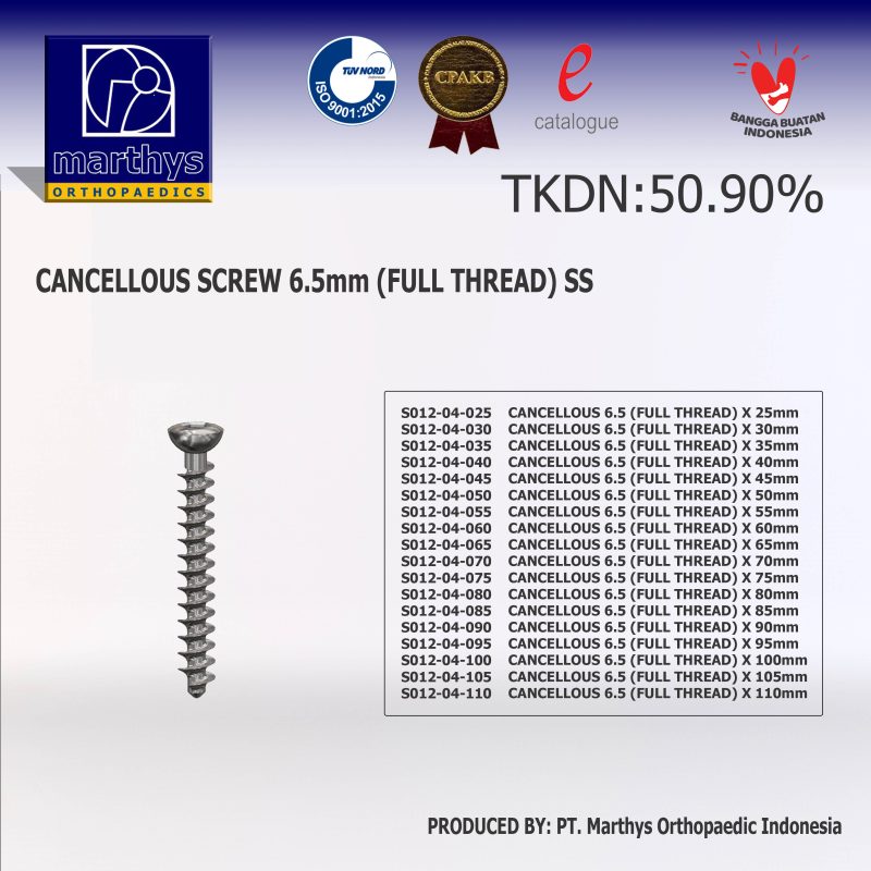 Cancellous Screw diameter 6.5mm FULL THREAD - Length 25mm s/d 60mm ...