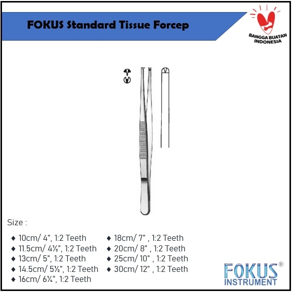 FOKUS STANDARD TISSUE FORCEP 14,5CM, 1:2 TEETH | Syaf Unica Indonesia